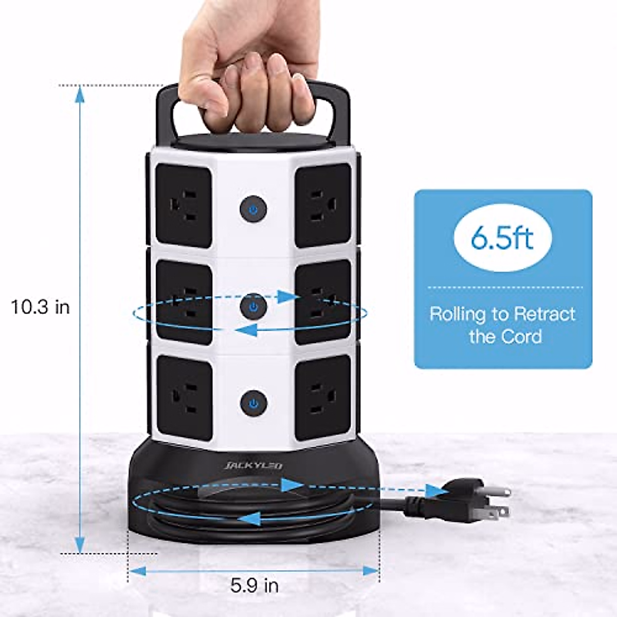 Power Strip Tower Surge Protector 1050J, JACKYLED 20 AC Outlets 6 USB ...