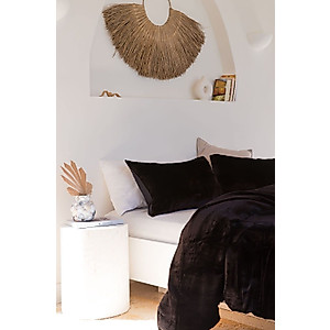 Sophia-Art 3 Pcs Ultra Luxury Rayon Velvet Bedding Boho Solid Duvet Cover UO Comforter Cover (Black, King 90"x104")