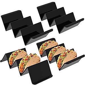 Kamehame Acrylic Taco Holder Set of 4 Black Taco Stand Tray, Modern Lucite Taco Plates for Home Restaurant Dining Kitchen Table Desktop, Each Tortilla Rack Can Hold 2 or 3 Tacos or Snacks, KA21028