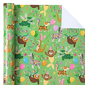 WRAPAHOLIC Animal Kids Birthday Wrapping Paper Roll - Mini Roll - 17 Inch x 33 Feet - Baby Animal Birthday Design, Perfect for Birthday, Party, Holiday