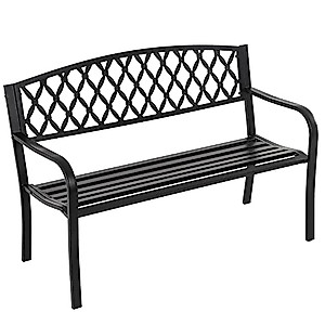 50-Inch Garden Bench,Park Bench Outdoor Bench Metal Bench Clearance Yard Porch Bench Chair with Steel Frame Outdoor Bench Furniture for Backyard Entryway Deck Lawn, Black