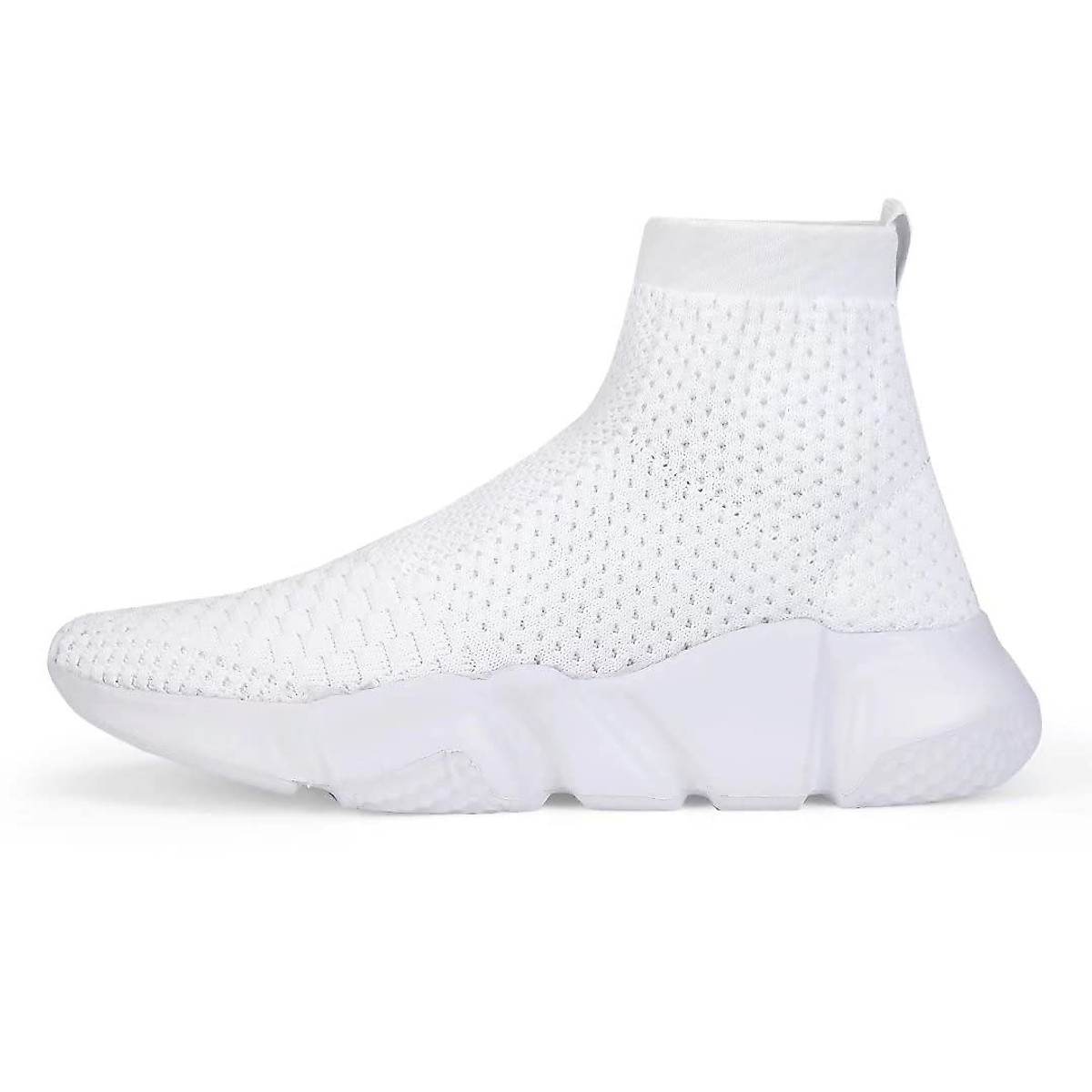 YAVY Girls Sneakers White Walking Shoes Boys High Top Sneakers Breathable Kids Tennis Shoes Lightweight Walking Shoes Slip On Knit Sock Sneakers for Girls Tennis Shoes Size 4.5 White 054-36