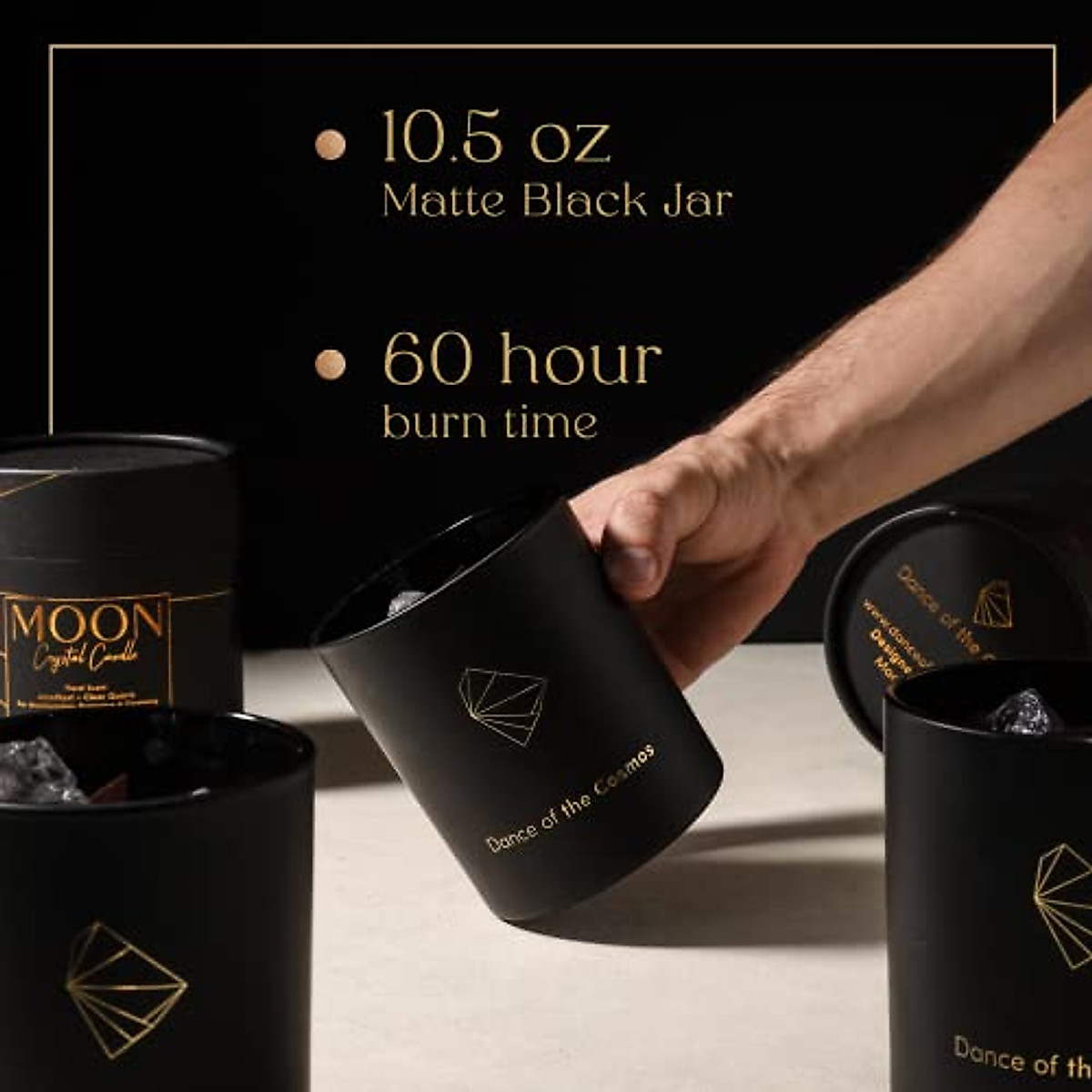 Healing Aromatherapy Crystal Candle| Amethyst and Clear Quartz| Lavender Essential Oil| Wood Wick| Black Soy Wax| Large 10.5 Oz Jar| for Manifestation, Stress Relief, and Magic| Luxury Gift Box|