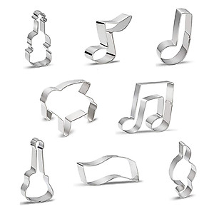 Music Notes Cookie Cutters Set - 8pcs Music Note Fondant Mold Musical Instruments Mold Guitar Cake Toppers Rock Cupcake Topper for Kids Birthday Musician Party Baby Shower Party