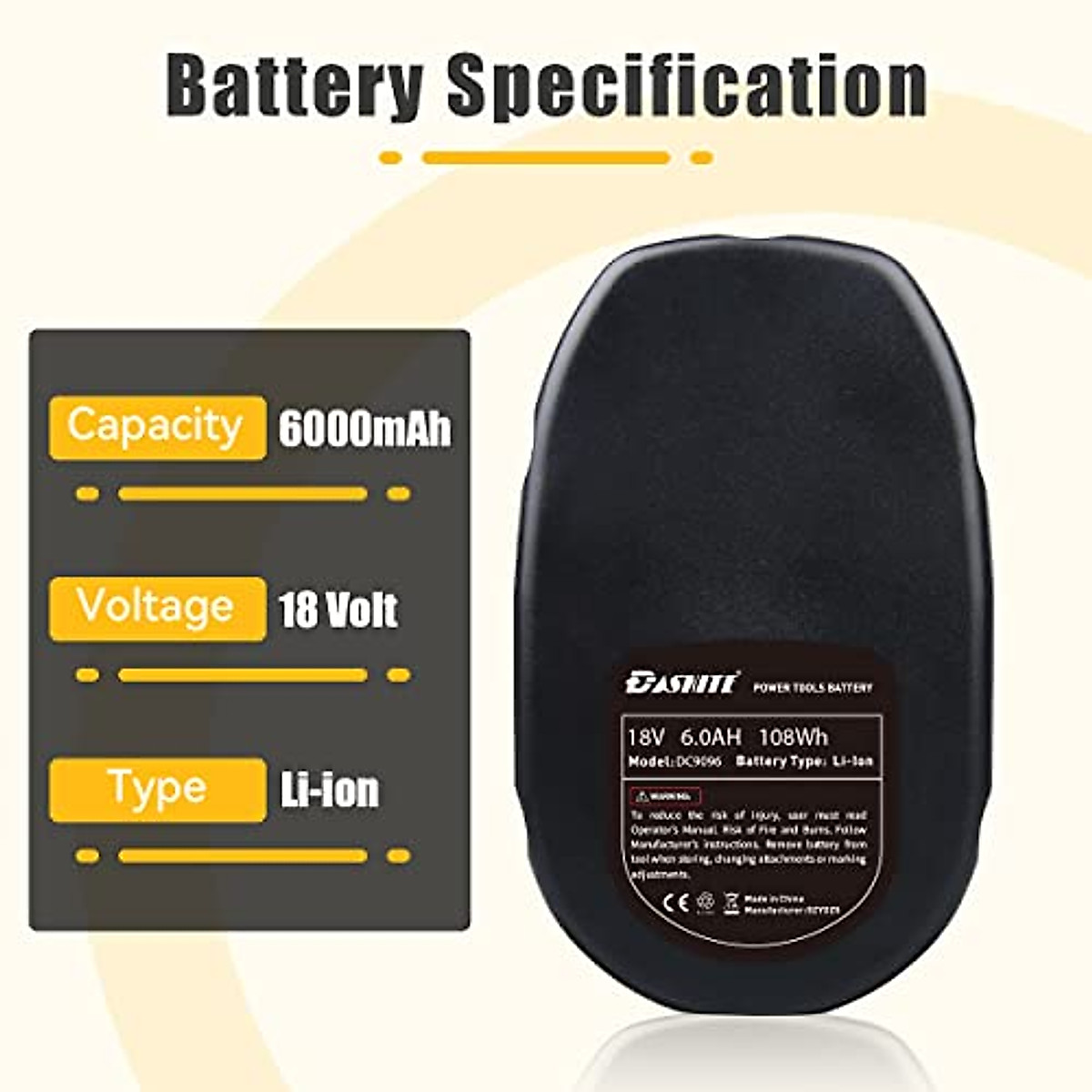 DASNITE Upgraded 2Pack 18V 6.0Ah Lithium-ion Replacement for Dewalt 18 Volt Li-ion Battery DC9096 DC9098 DC9099 DE9039 DE9095 DE9096 DE9098 DW9095 DW9096 DW9098 DE9503 DC9182