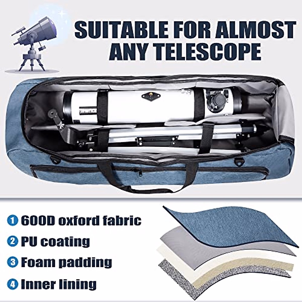 GoHimal Shock-Absorbent Telescope Bag–Multipurpose Telescope Carrying Case with Adjustable Shoulder Strap and Storage & Carrying Case for Tripod and Accessories for Celestron Telescope （40inches）