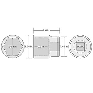 TEKTON 1/2 Inch Drive x 36 mm 6-Point Socket | SHD22136