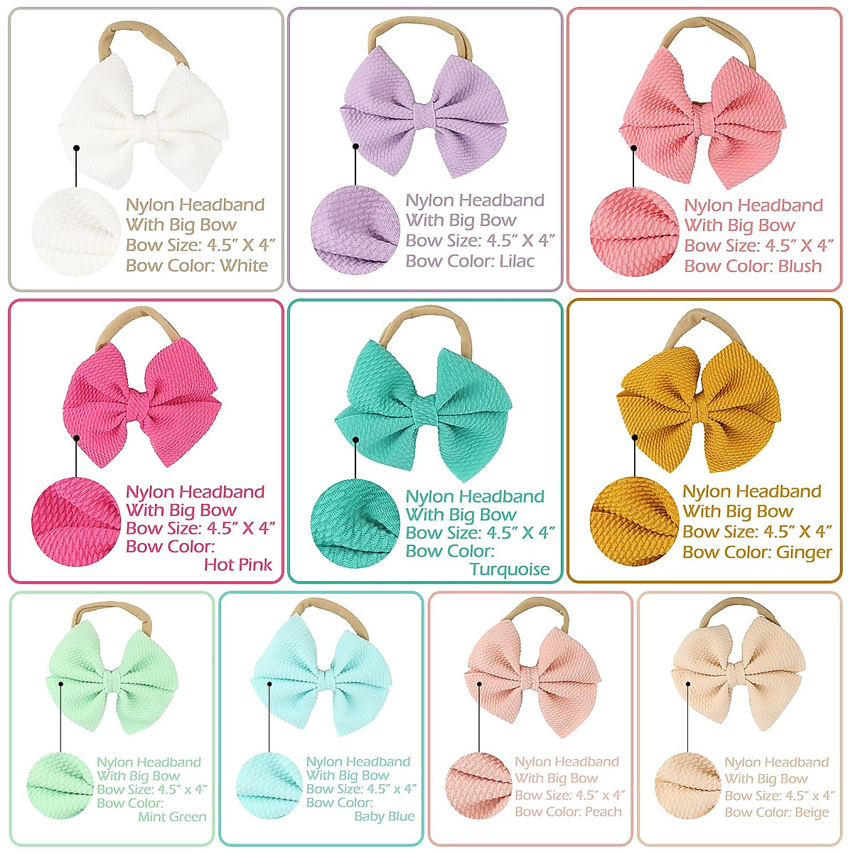 MEEDEE 20 Pack Nylon Headbands: Newborn Bows, Large Baby Bows, Photography Hair Accessories for Infants and Little Girls