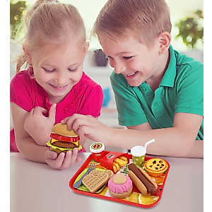 Mozlly Kitchen Food Playset - Cute Fast Food Playset with Trays, Plates, Fork, Soda Cup - Deluxe Fast Food Toy Set for Kids for Pretend Play Snack Parties, and Birthday Surprise Gift Play Food Set