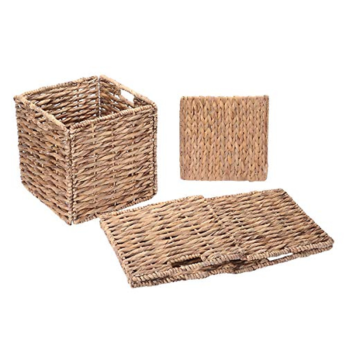 Villacera 12-Inch Square Handmade Twisted Wicker Storage Bin, Foldable Baskets made of Water Hyacinth | Set of 2
