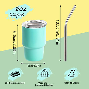 Zonpexe 12 Pcs Mini Tumbler Shot Glass with Straw and Lid, 2oz Cute Insulated Shot Cups Stainless Steel for Espresso Coffee Spirits, Wedding, Party Favor, Funny Gifts (6 colors)