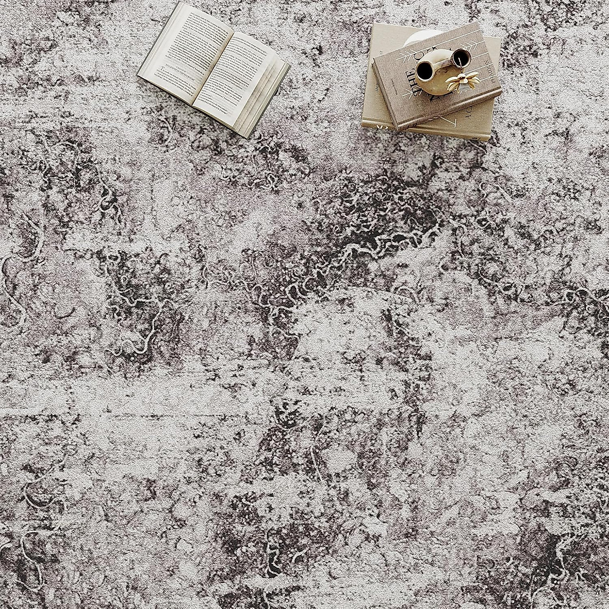 PureCozy Grey Area Rug 5x7 Abstract Living Room Rug Modern Kitchen Washable Indoor Accent Rug Distressed Throw Rug Bedroom Office Dining Room Low Pile Carpet Classroom Nursery