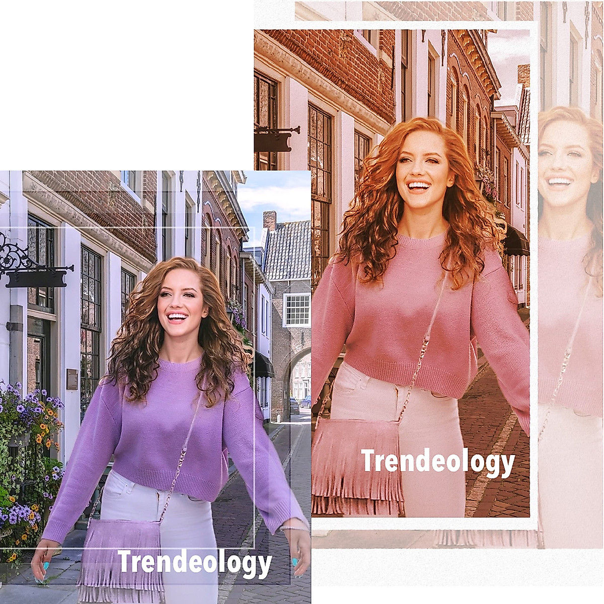 Front and Back Both Side Fringed Soft PU Leather Medium Long Cross Body Messenger Shoulder Bag (Taupe)