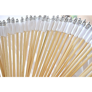 Kingsnow 100 Pieces Lace Wedding Ribbon Wands with Triple Ribbon and Silver Bell Wand Silk Fairy Stick Wand Streamers Party Ribbon Sticks Magic Fairy Wands for Wedding Bridal Shower Photo Prop Send