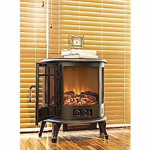 e-Flame USA Regal Freestanding Electric Fireplace Stove - 3-D Log and Fire Effect (Black)