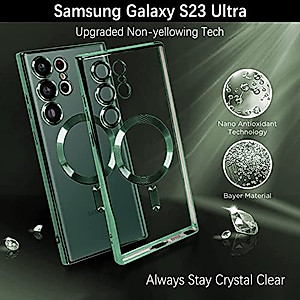 WPCase Magnetic Clear Case Designed for Samsung Galaxy S23 Ultra Green with [Camera Lens Protector & Compatible with MagSafe] Electroplated Soft TPU Shockproof Anti-Scratch Phone Case for Women Men