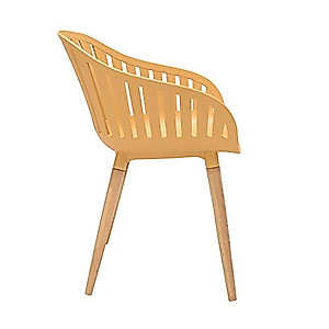 Armen Living Nassau Outdoor Patio Arm Dining Chairs, 17" Seat Height, Set of 2, Eucalyptus and Honey Yellow