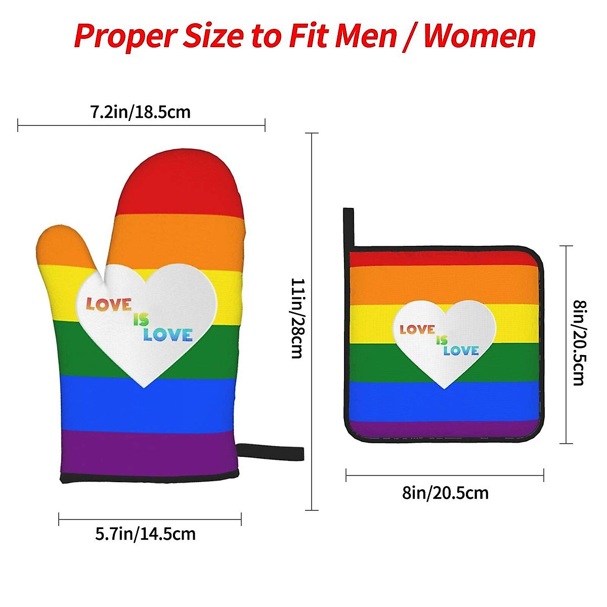 KLATIE Rainbow Oven Mitts and Pot Holders Sets of 4, Love is Love Oven Mits Potholders, Heat Resistant Oven Mit for Kitchen, Cooking, Baking, Grilling