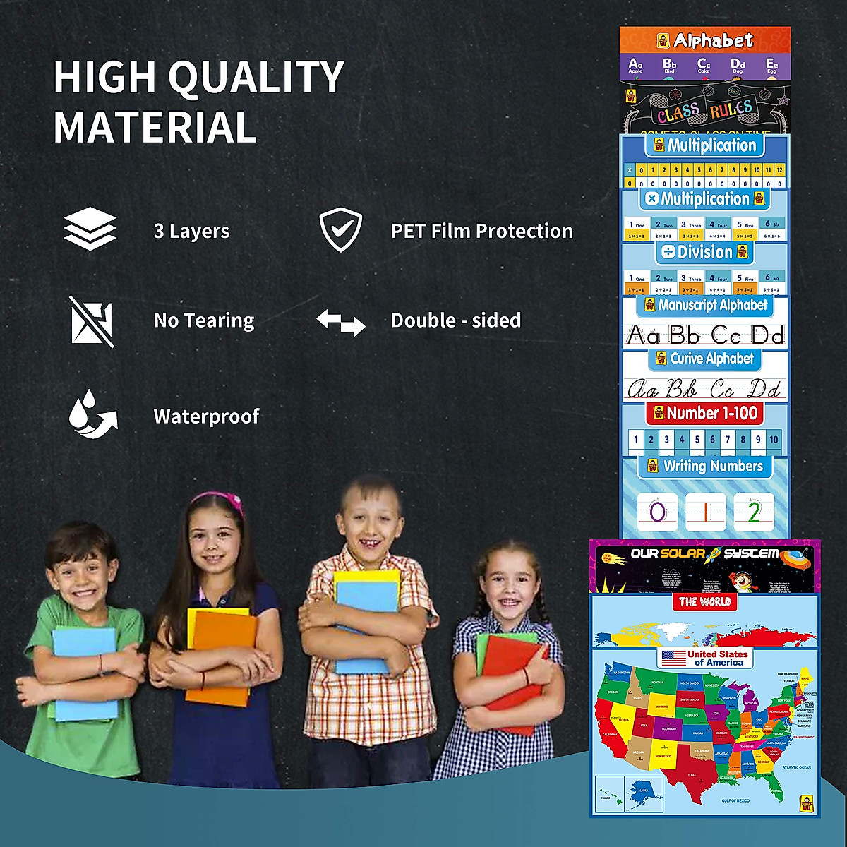 UNCLE WU Multiplication Chart Dry Erase Laminated Table Poster for Kids - Educational Times Table Math Chart -Homeclass School Supplies Wall Poster (18" x 24"inch)