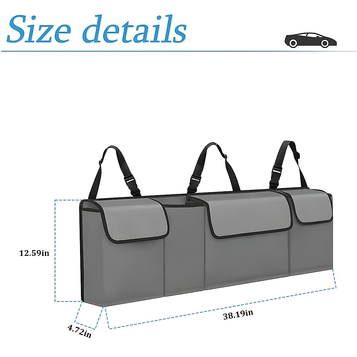 AUCELI Car Trunk Organizer, Backseat Hanging Large Storage with Adjustable Straps, Waterproof Collapsible Cargo Bag with 4 Pockets, Sturdy Space Saver Frees Trunk Floor for SUV, Truck, MPV