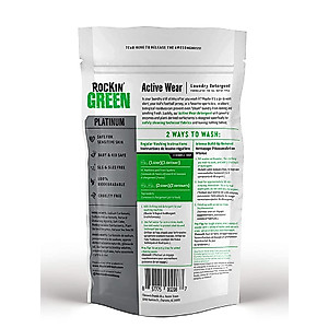 Rockin' Green Active Wear Detergent (90 Loads), Plant based, All Natural Laundry Detergent Powder, Vegan and Biodegradable Odor Fighter, Safe for Sensitive Skin, 45 oz (Unscented)