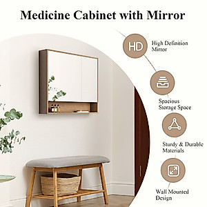 Bumblr Bathroom Medicine Cabinet with Mirror, Bathroom Wall Cabinet with Storage Over Toilet, Medicine Cabinet Organizer with 2 Doors for Laundry Room, Entryway, Bedroom, Dark Woodgrain, 36" x 30"