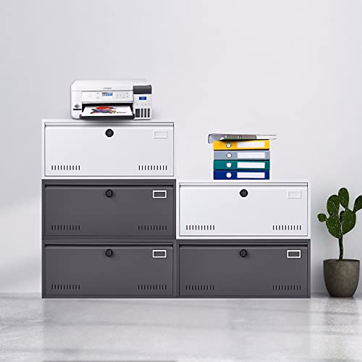 Kaer White Lateral File Cabinet with Lock, Drawer Lateral Filing Cabinet,for A4 Legal/Letter Size,Home Office Furniture,Metal Steel