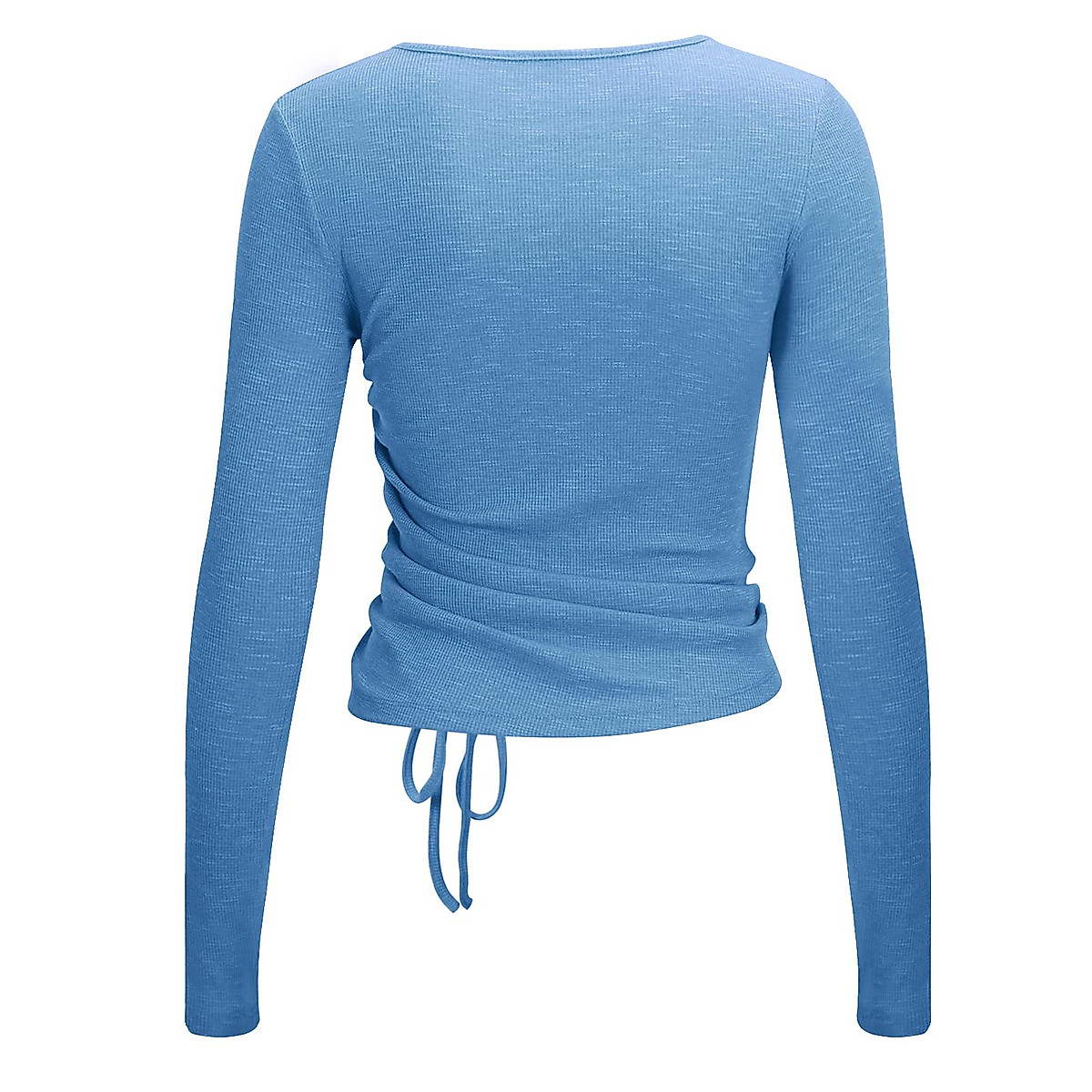 Yoga Tops for Women Ruched Long Sleeve(Blue,S)