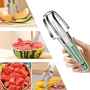 Watermelon Cutter Slicer，2024 New 3-in-1 Multi Functional Household Fruit Splitter Watermelon Fork Slicer Cutter, Melon Cutter Knife Portability Fruit Fork for Camping Kitchen Gadgets (light green)