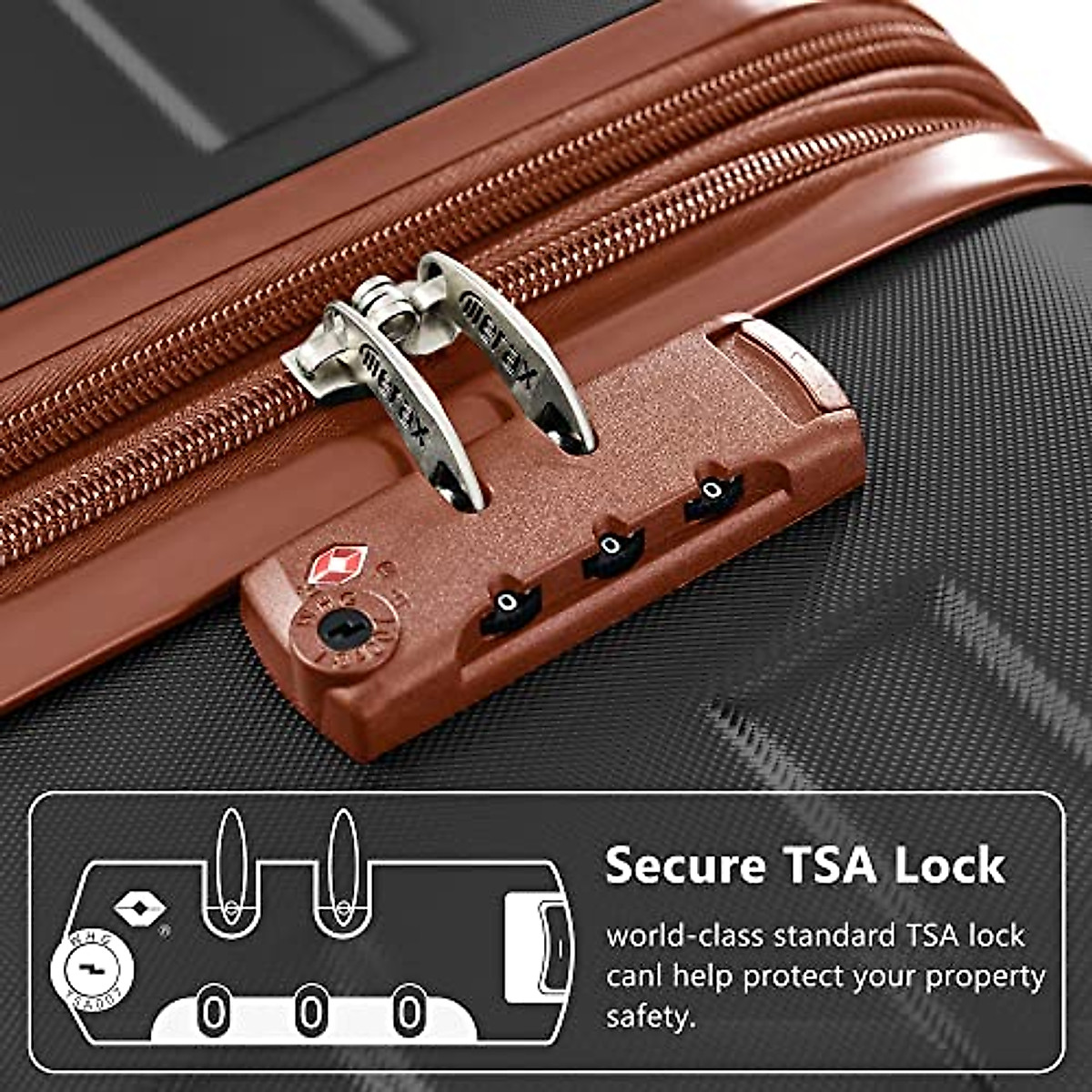 Merax Luggage Sets 3 Piece Suitcase, Hardside Suit case with Spinner Wheels Lightweight TSA Lock, Grey and Brown, 20/24/28 Inch