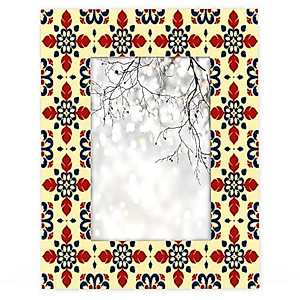 cfpolar Ceramic Tile Red Flowers 4x6 Picture Frame, Solid Wood 4x6 Photo Frame Fits to 4x6 inch Photo, High Definition Acrylic 4x6 Picture Frames for Tabletop & Wall Display Home Decor Frame