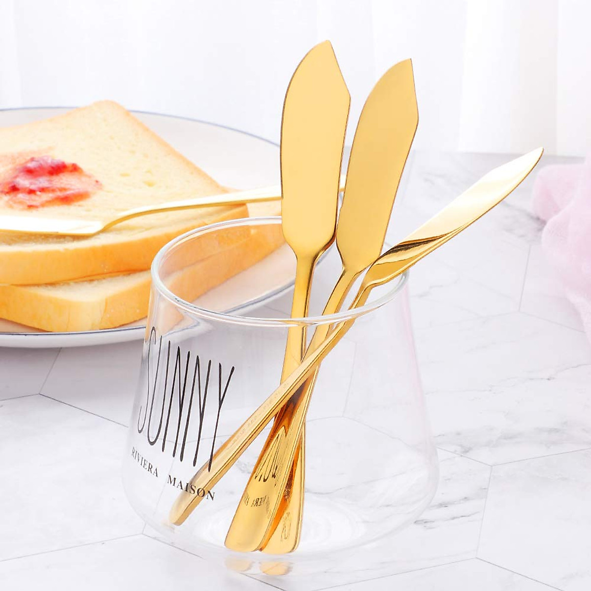 Buyer Star Butter Knives, 18/10 Stainless Steel 6.10 Inch Gold Cheese Spreader Knives Set in Black Gift Box, Dishwasher Safe, Set of 8