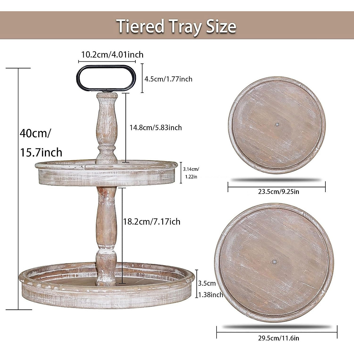 Krismax Decorative Trays - Two Tiered Tray Stand Rustic Tiered Tray Decor Farmhouse 2 Tiered Tray Serving Tray Seasonal & Holiday Decoration Wooden Tray for Coffee Table Farmhouse Display Stand Tray