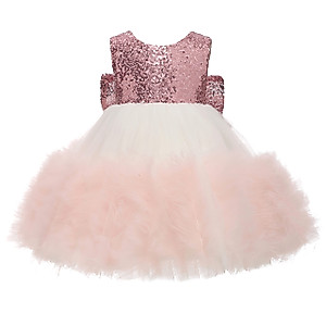 ABAO SISTER Baby Girls Sequined Flower Girl Dress Toddler Princess Tulle Tutu Pageant Ball Gowns, Pink 24M