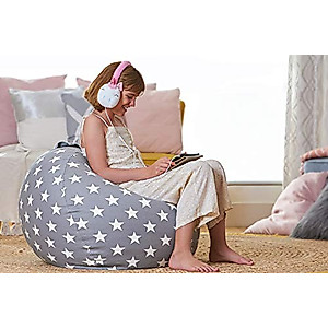Aubliss Stuffed Animal Bean Bag Storage Chair, Beanbag Covers Only for Organizing Plush Toys, Turns into Bean Bag Seat for Kids When Filled, Large 38"-Canvas Stars Grey