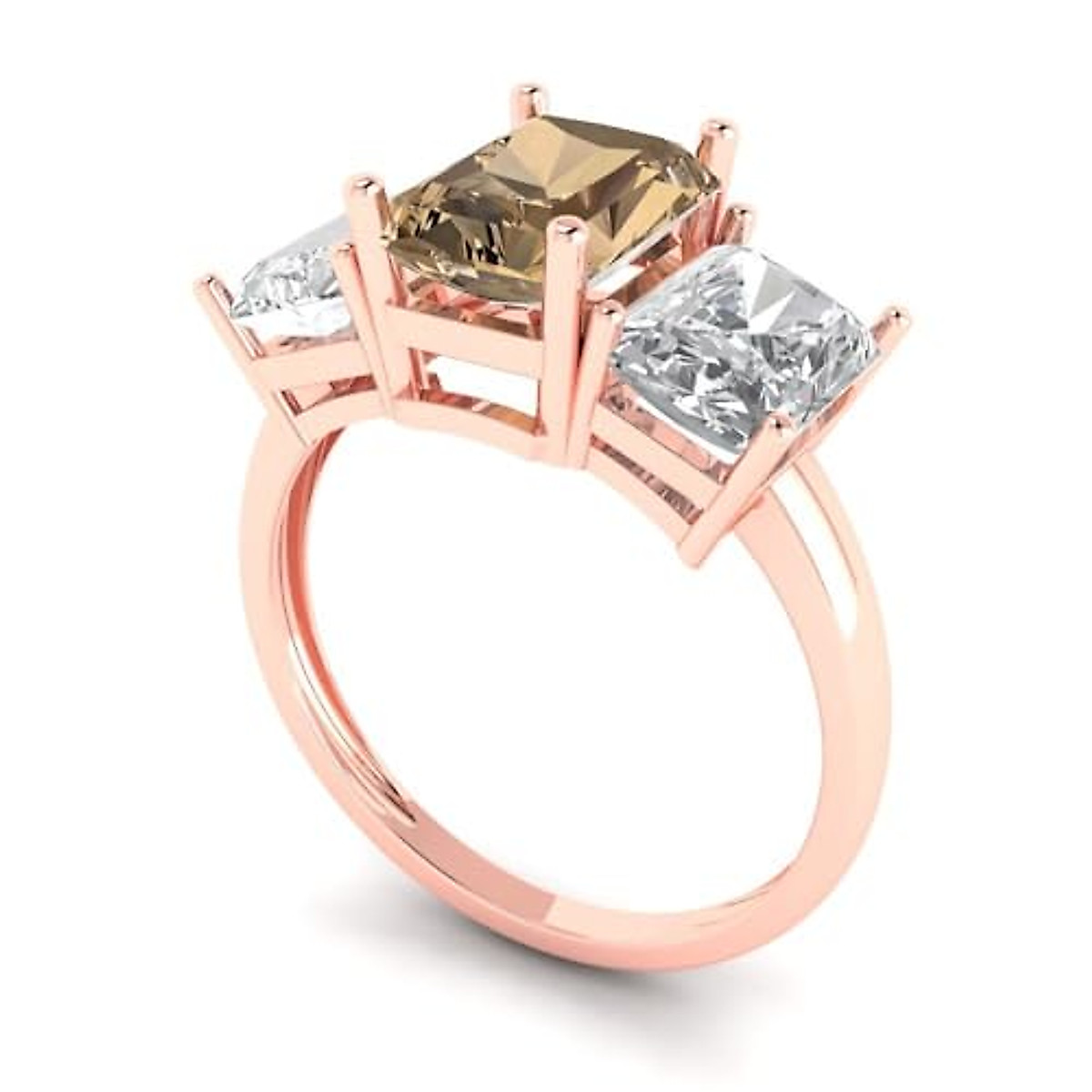 Clara Pucci 4.0ct Emerald Cut 3 Stone Solitaire Champagne Simulated Diamond Engagement Promise Anniversary Bridal Ring 18K Rose Gold 9.75