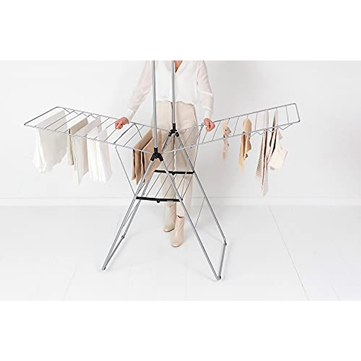 Brabantia HangOn Laundry Drying Rack with Garment Rail (82ft / Metallic Gray) Compact, Foldaway, Adjustable Indoor Stainless Steel Clothes Horse