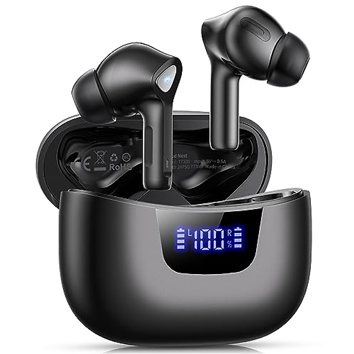 Wireless Earbuds Bluetooth V5.3 Headphones 50H Playback Deep Bass Stereo Ear Buds with LED Power Display Charging Case IPX7 Waterproof Earphones with Mic Headset for Laptop Pad Android/iOS Phones