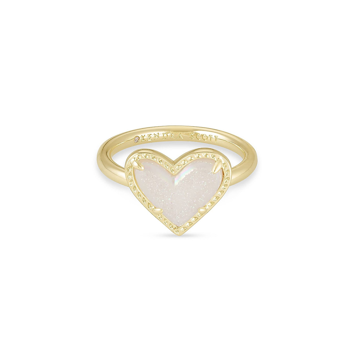 Kendra Scott Ari Heart Band Ring in 14k Gold-Plated Brass, Iridescent Drusy, Fashion Jewelry for Women, Size 10