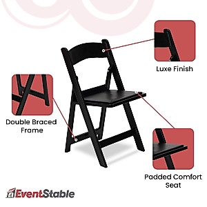 EventStable Titan PRO Resin Folding Chair - Black Indoor/Outdoor Lightweight Folding Chair - Vinyl Padded Folding Chair for Weddings Parties Events - 4 Pack