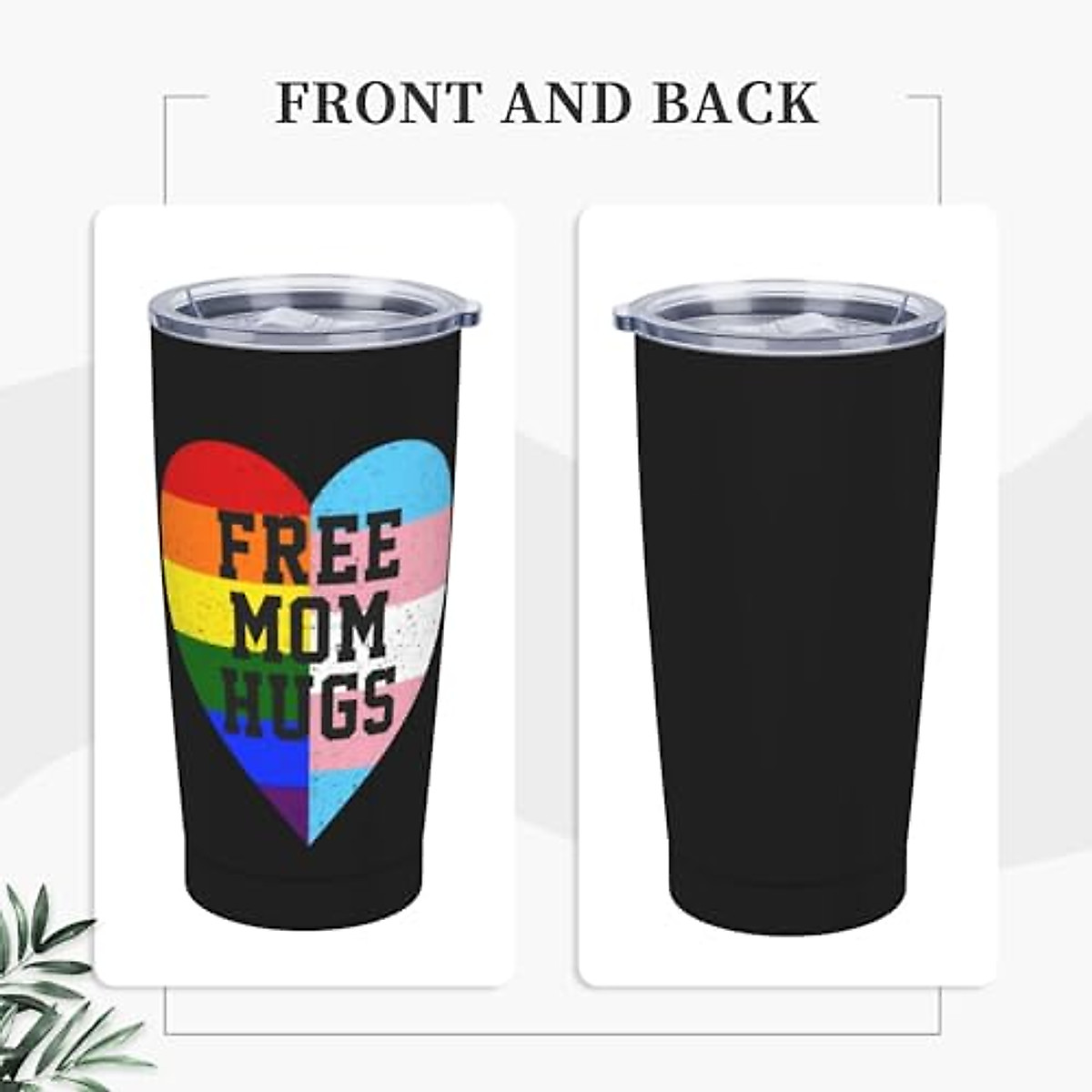 QIANGLAI LGBTQ-Pride-Awareness-Free-Ally-Hugs Stainless Steel Insulated Drinking Sport Cup Coffee Mug 20 Ounce with Lids and Straws