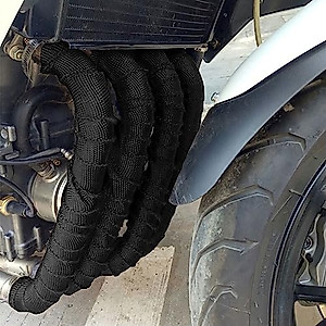 AICEL Exhaust Heat Wrap Roll, Heat Insulation Wrap Tape for Exhaust Pipes, 2" x 50' Fiberglass Heat Shield Tape with 6 Stainless Steel Locking Ties, Compatible with Car Motorcycle and More