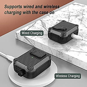 RFUNGUANGO AirPods Pro 2nd /1st Generation Case Cover, Automatic Pop-up Carbon Fiber Case with Secure Lock Clip, Full Body Shockproof Hard Shell Protective Case for AirPods Pro-Black