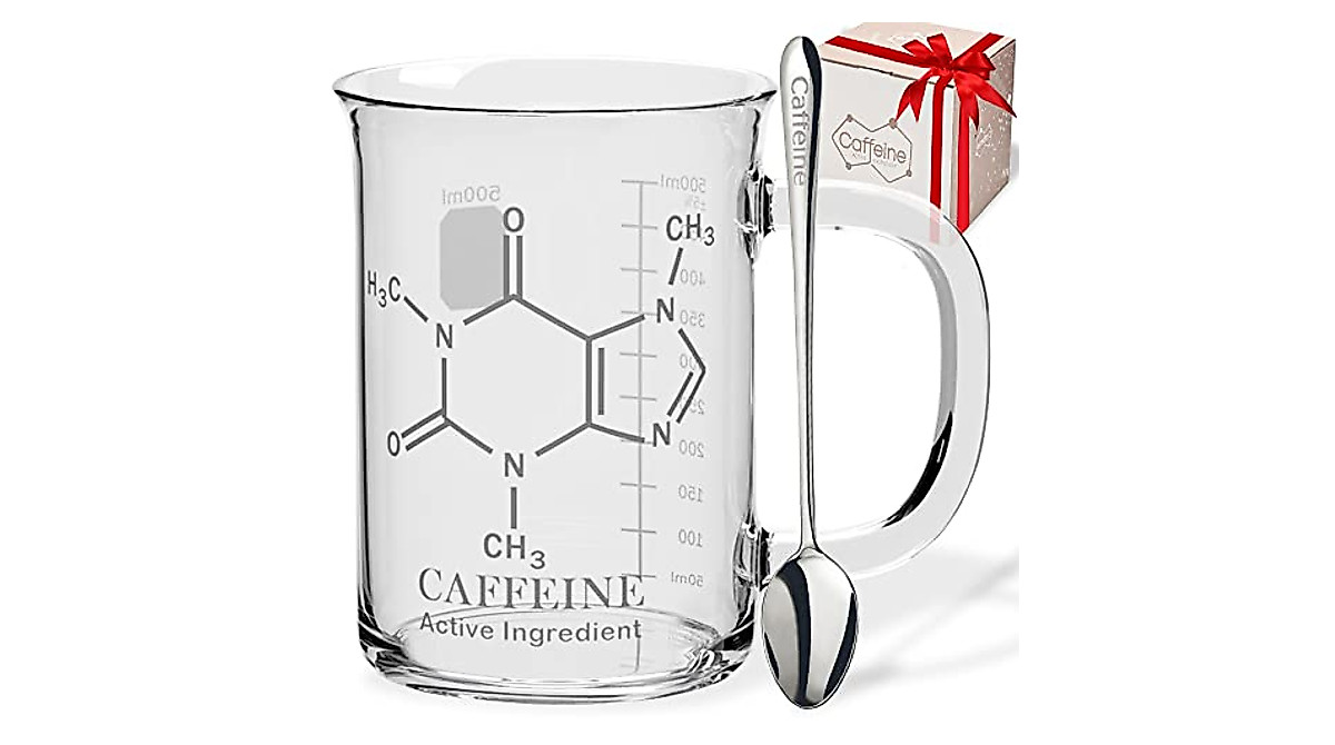 Caffeine Beaker Mug 17 oz - Science Glass Coffee Mug with Spoon