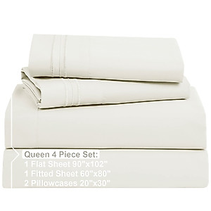 Nestl Queen Sheet Set - 4 Piece Bed Sheets for Queen Size Bed, Deep Pocket, Hotel Luxury, Extra Soft, Breathable and Cooling, Off White Queen Size Sheets