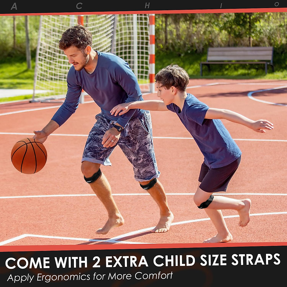 Achiou 2 Pack Patella Knee Strap, Pain Relief Patellar Tendon Support Strap, Knee Band Brace with Patella Stabilizer for Osgood Schlatter, Squats, Runner, Jumper, Tendonitis, Hiking