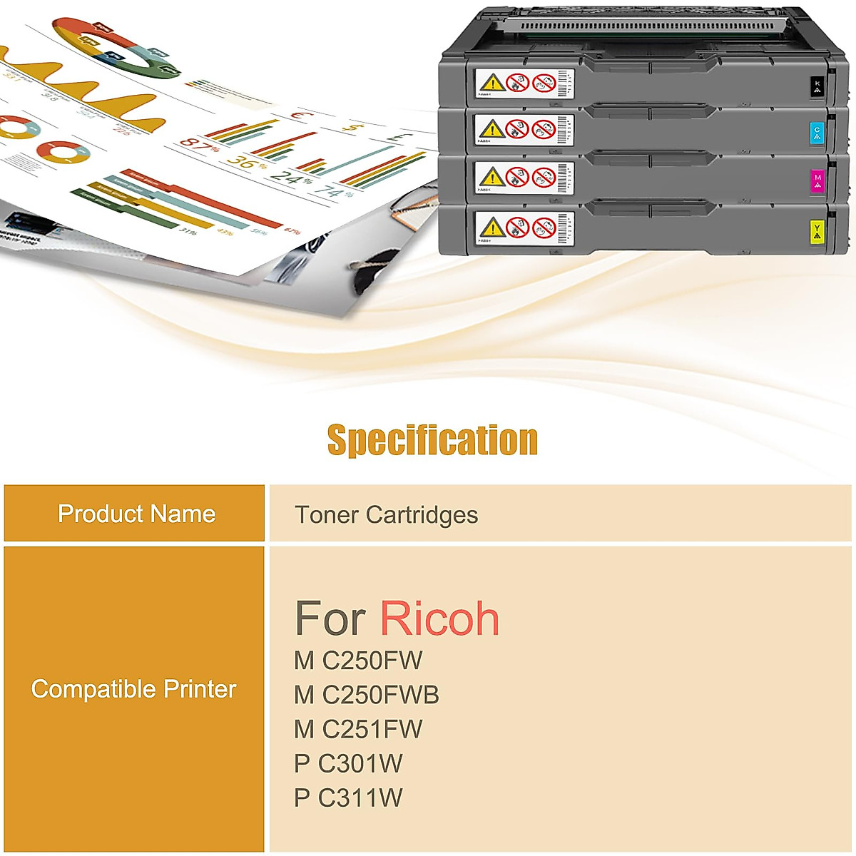 Wondrx Toner Cartridges Compatible with Ricoh M C250FW M C250FWB M C251FW P C301W P C311W, High Yield 7900 Pages, 408336 408337 408338 408339 Toner Cartridges (3 Pack Black)
