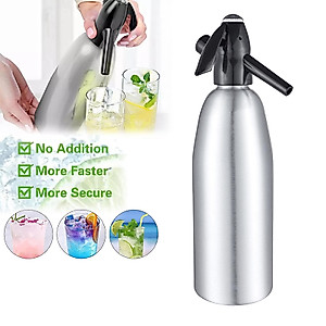 Sparkling Water Maker, 1L Soda Streaming Machine, Aluminum Soda Maker for Home, Portable Water Maker for Soda Water, Cocktails or Soda Water, 8 gram CO2 Cartridges(Not Included) (Silver)