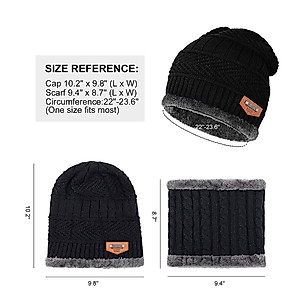 Warm Winter Beanie Hat & Scarf Set Stylish Knit Skull Cap for Men Women (05 Black)