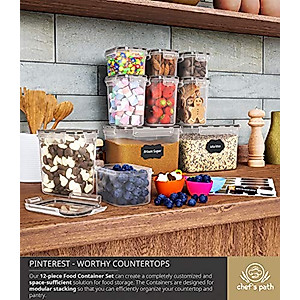 Chef's Path Airtight Food Storage Containers for Pantry Organization and Storage (12 PC Set) - BPA Free Baking Storage Containers Set- Kitchen Bulk Food Canisters for Sugar, Flour & Baking Supplies